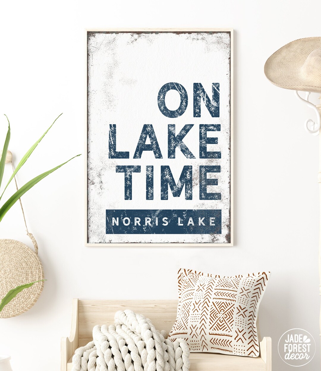 Nautical "on LAKE Time" Sign > White and Navy Blue Wall Art for Vintage ...