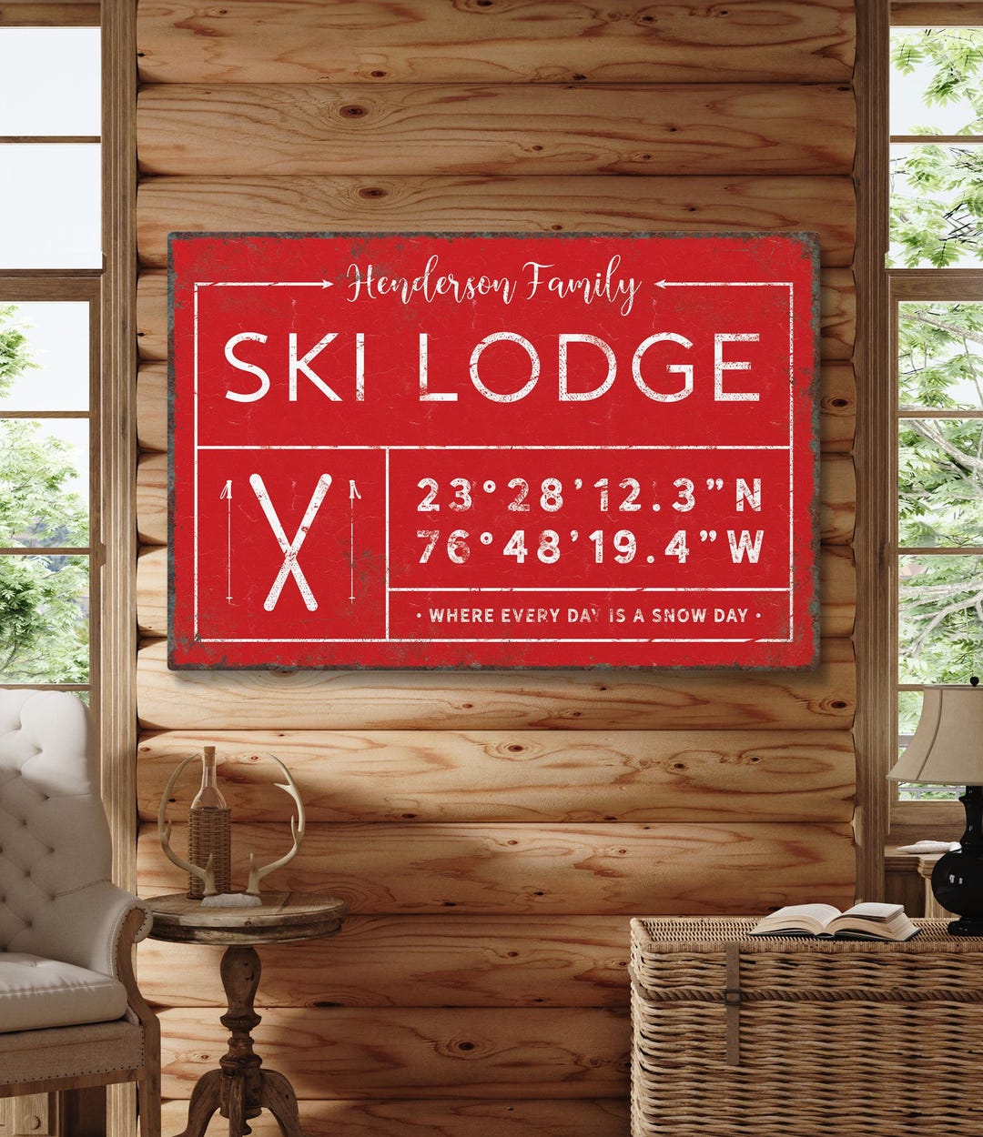 Family Name Ski Lodge Sign: Rustic Mountain Decor (real Red Shown) - Etsy