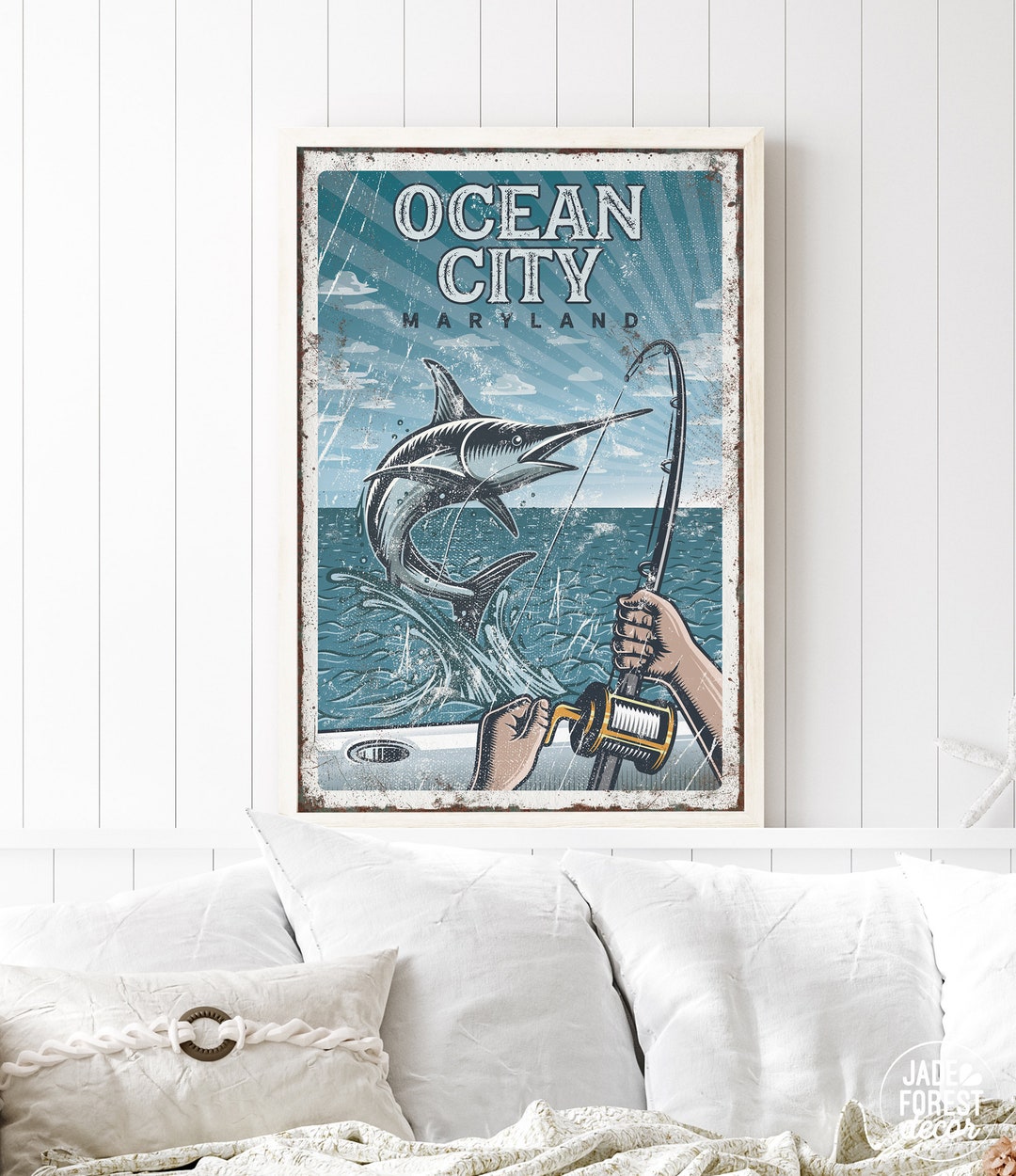 Vintage Ocean City Sign > Maryland Marlin Fishing Art Print, Vintage ...