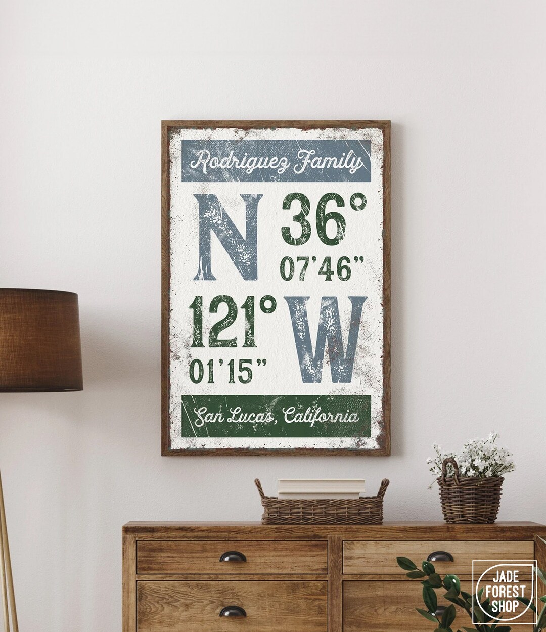 Blue & Green Latitude Longitude Sign > Custom COORDINATES Art Print ...