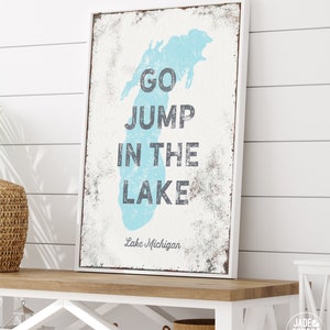 Rustic LAKE CHAMPLAIN Sign > "go Jump in the Lake" Poster, Slate Blue ...