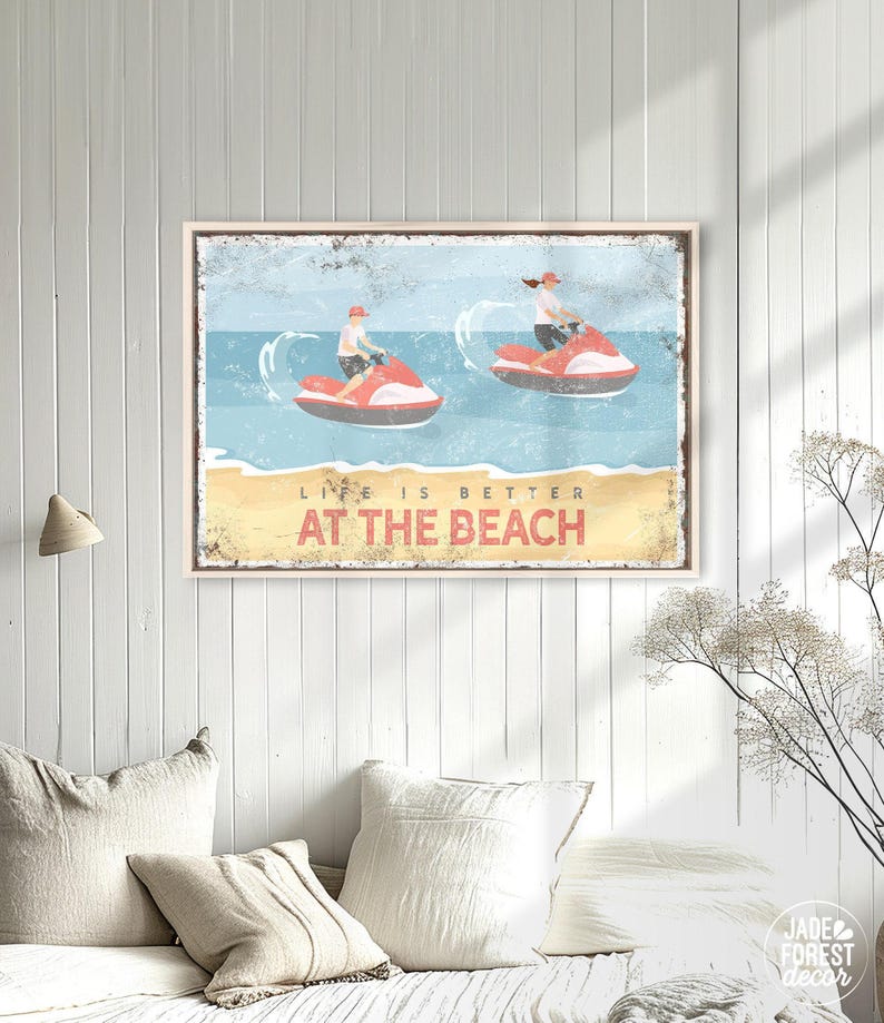 Custom Vintage Beach Poster: Kayaking Couple, Personalized Text - Etsy