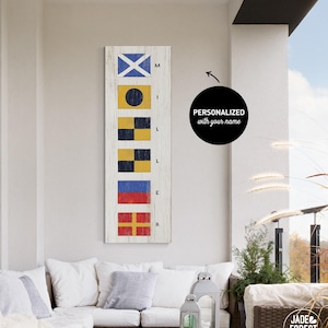 Vertical Nautical Flags Sign, Custom Last Name Sign Using Nautical Alphabet Flags, Last Name ...