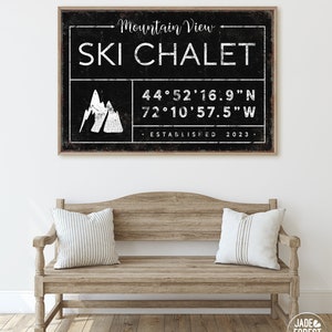 Vintage SKI CHALET Sign, Personalized Last Name Canvas, Winter Wall Art ...
