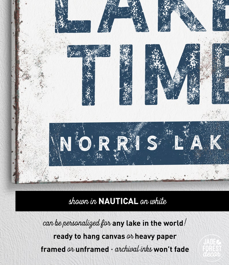 Nautical on LAKE Time Sign White and Navy | Etsy