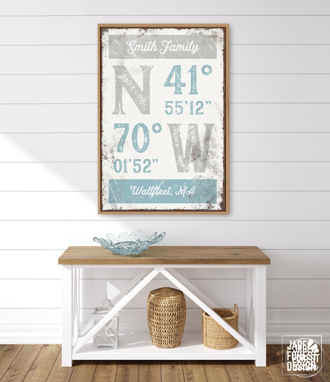Coastal Tide Blue and Gray Wall Art Custom Latitude Longitude Sign, GPS ...
