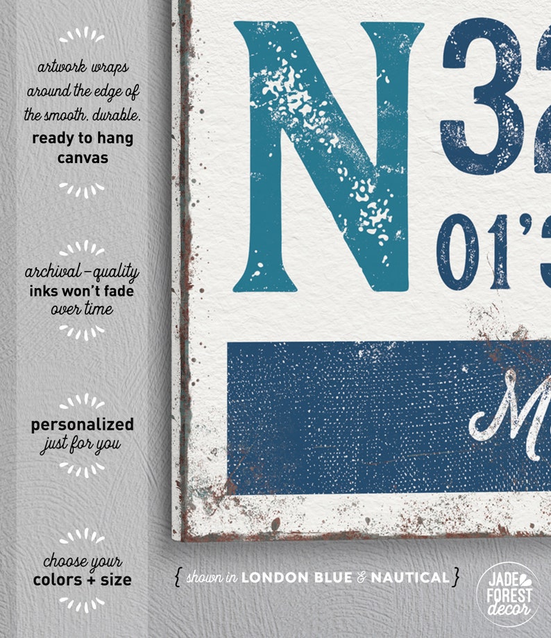 Navy Blue Coordinates Sign Latitude & Longitude Canvas - Etsy