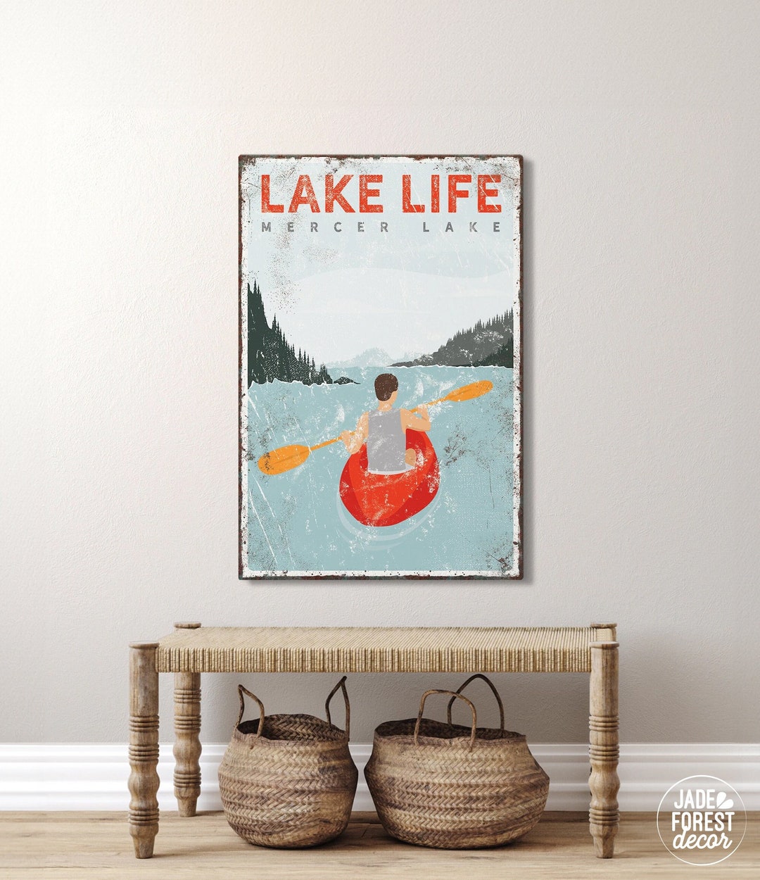Lake Life Sign for Vintage Lake House Decor. Personalized Kayaking ...