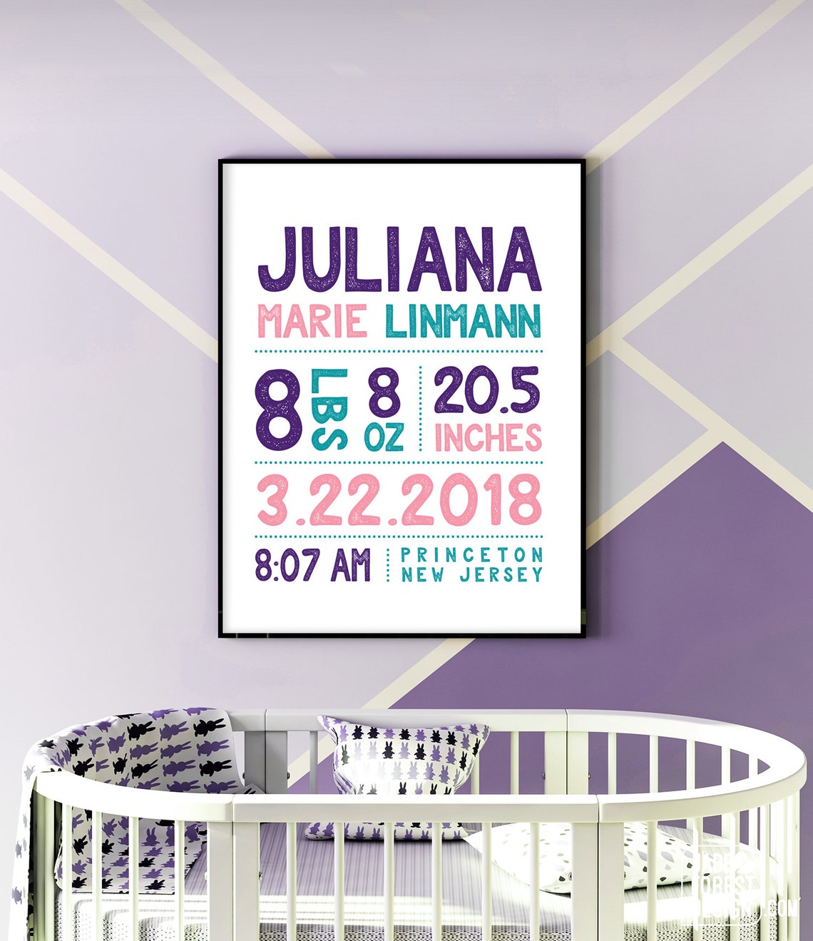 Modern BIRTH STATS SIGN printable or Canvas Poster Girl - Etsy