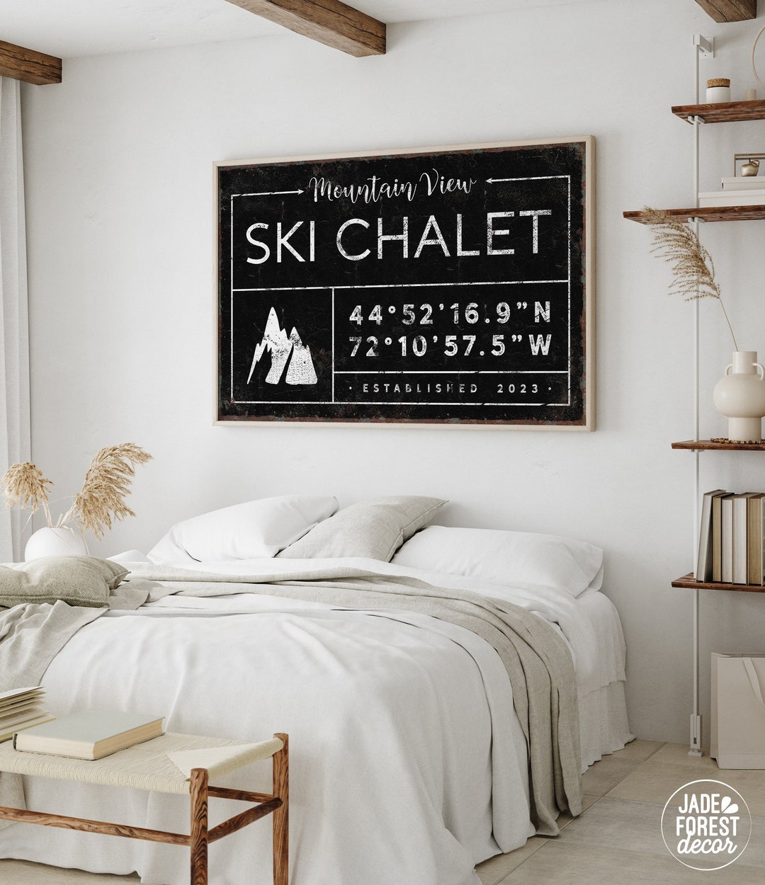 Vintage SKI CHALET Sign, Personalized Last Name Canvas, Winter Wall Art ...