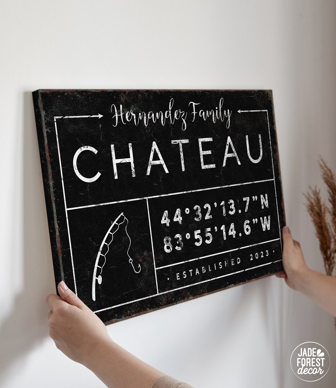 Vintage CHATEAU Sign • Custom Coordinates With Fishing Rod Art ...