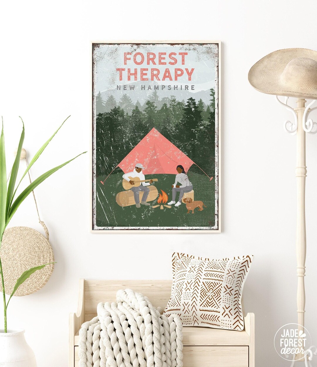 Vintage Camping Poster - Personalized Couple and Dog Cabin Decor - Etsy