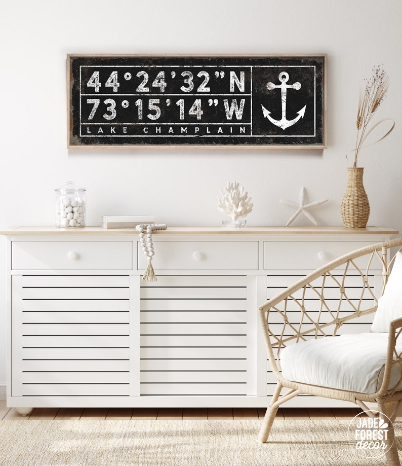 Large BEACH HOUSE sign with shell vintage coordinates | Etsy