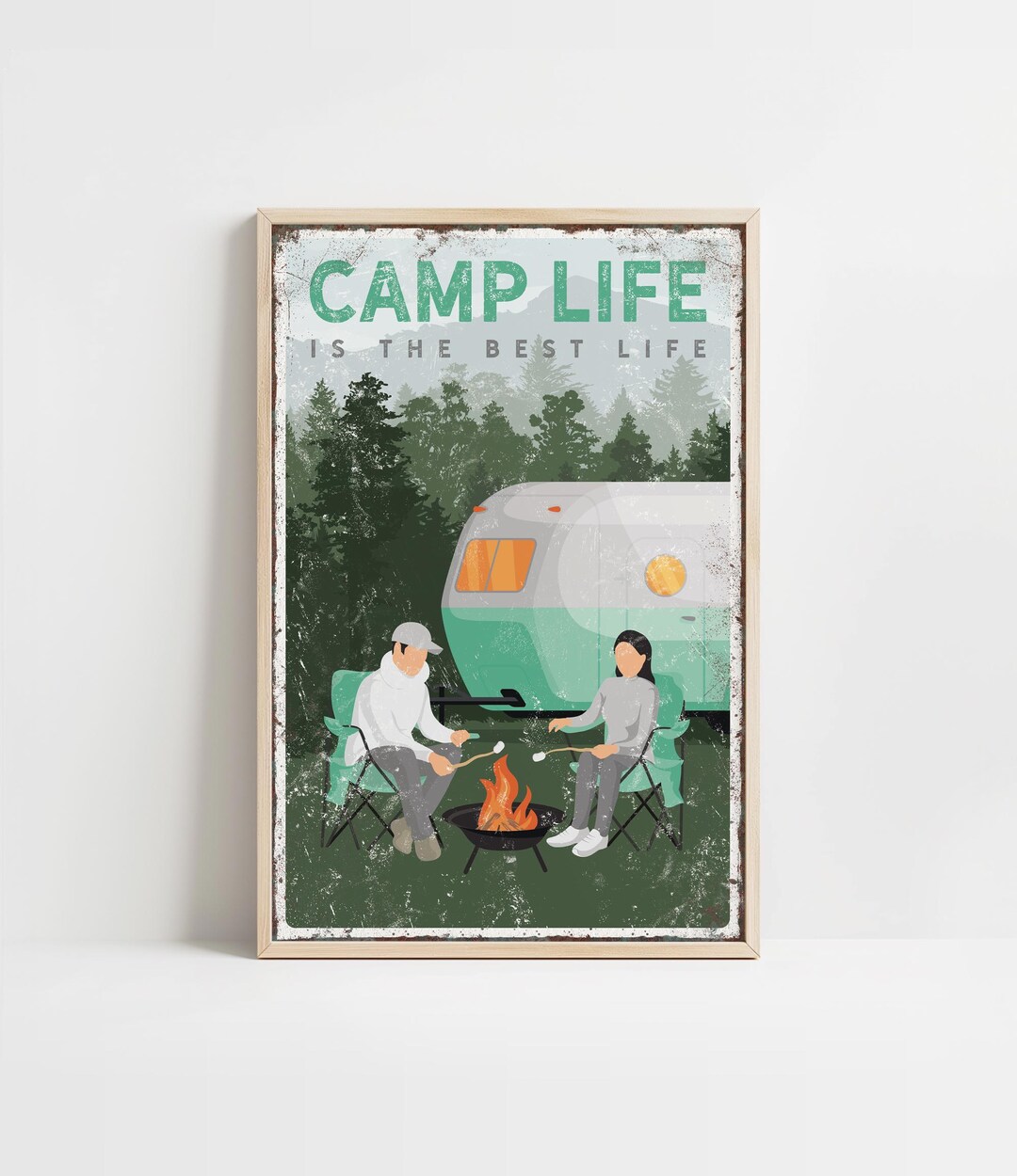 Vintage CAMP LIFE Sign, Personalized Camping Poster, Couple Sitting by ...