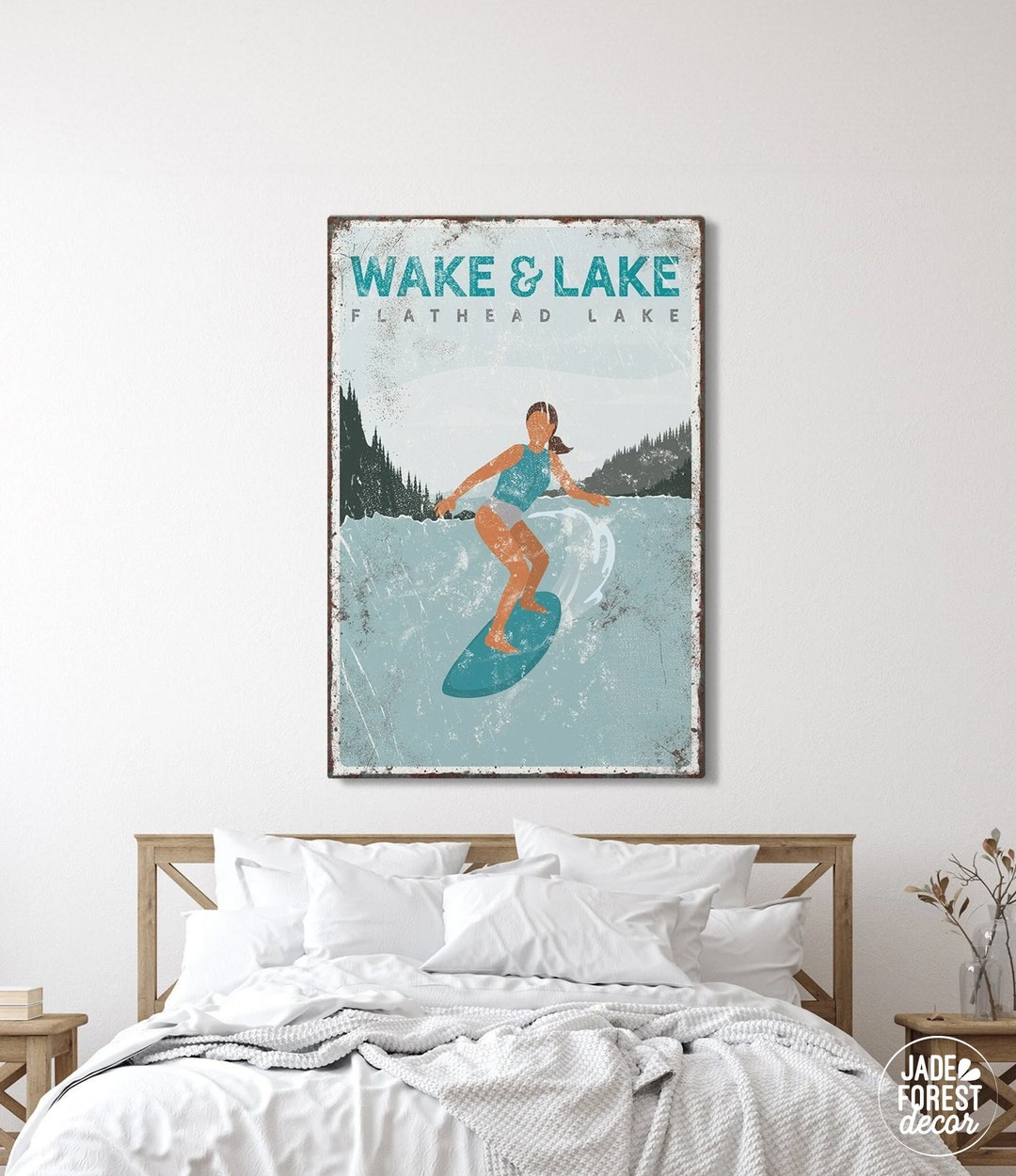 Vintage WAKE & LAKE Sign for Above Bed Wake Surfing Gift for Her ...