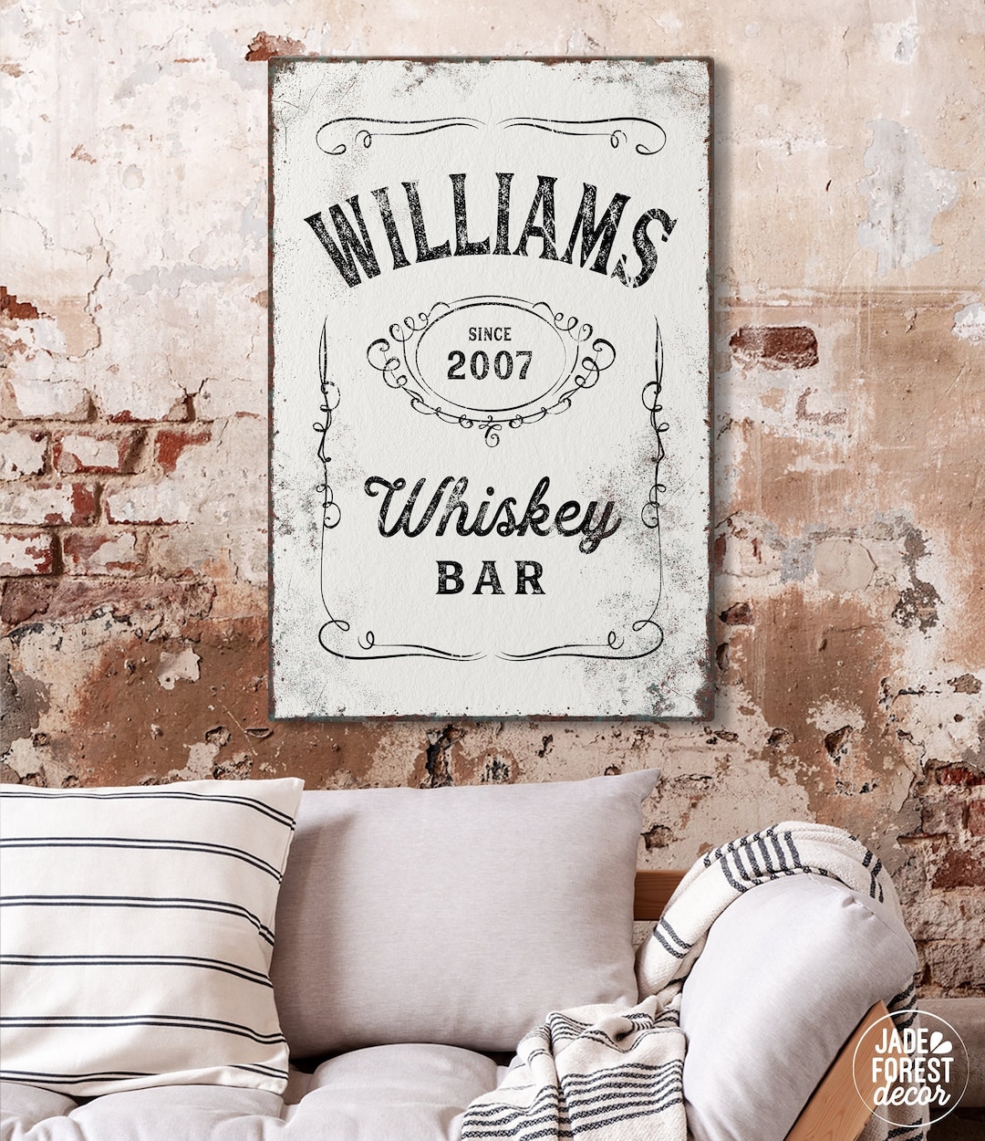 Vintage WHISKEY BAR Sign > Custom Distressed Canvas Print for Farmhouse ...
