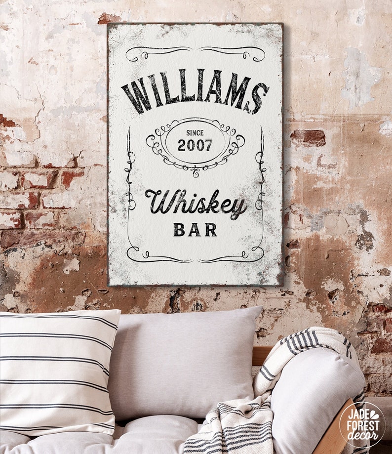Vintage WHISKEY BAR Sign Custom Distressed Canvas Print | Etsy