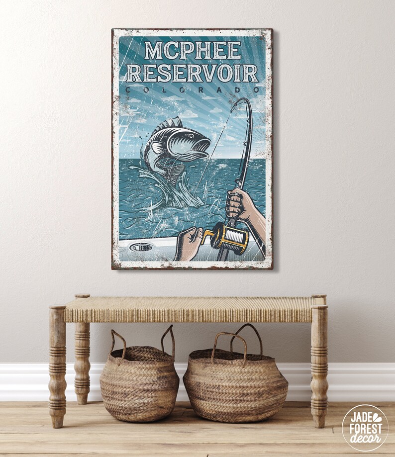 Vintage Blue Fishing Poster Personalized Largemouth Bass - Etsy