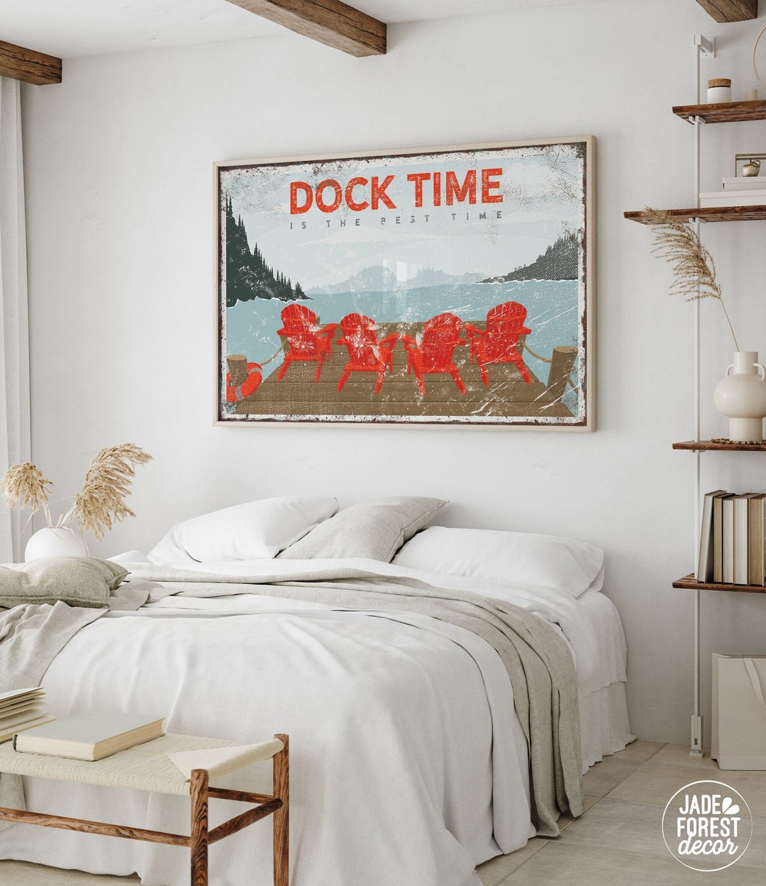 Vintage DOCK TIME is the Best Time Sign, Red Adirondack Chairs Poster ...
