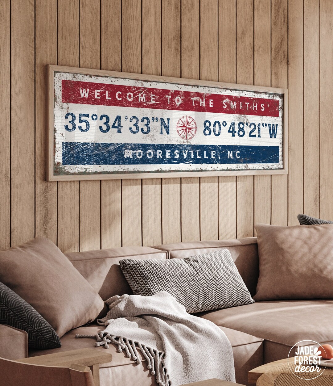 Nautical COORDINATES Sign, Vintage Art Print, Family Name Canvas ...