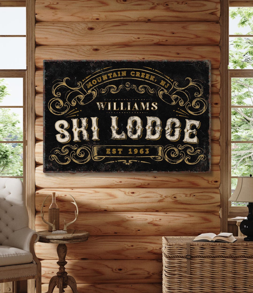 Custom Ski Lodge Sign, Personalized Family Name Sign, Large Winter Wall ...