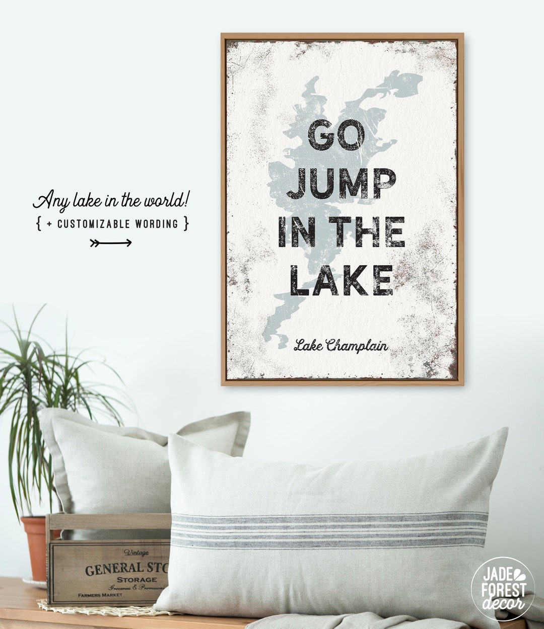 Rustic LAKE CHAMPLAIN Sign > "go Jump in the Lake" Poster, Slate Blue ...