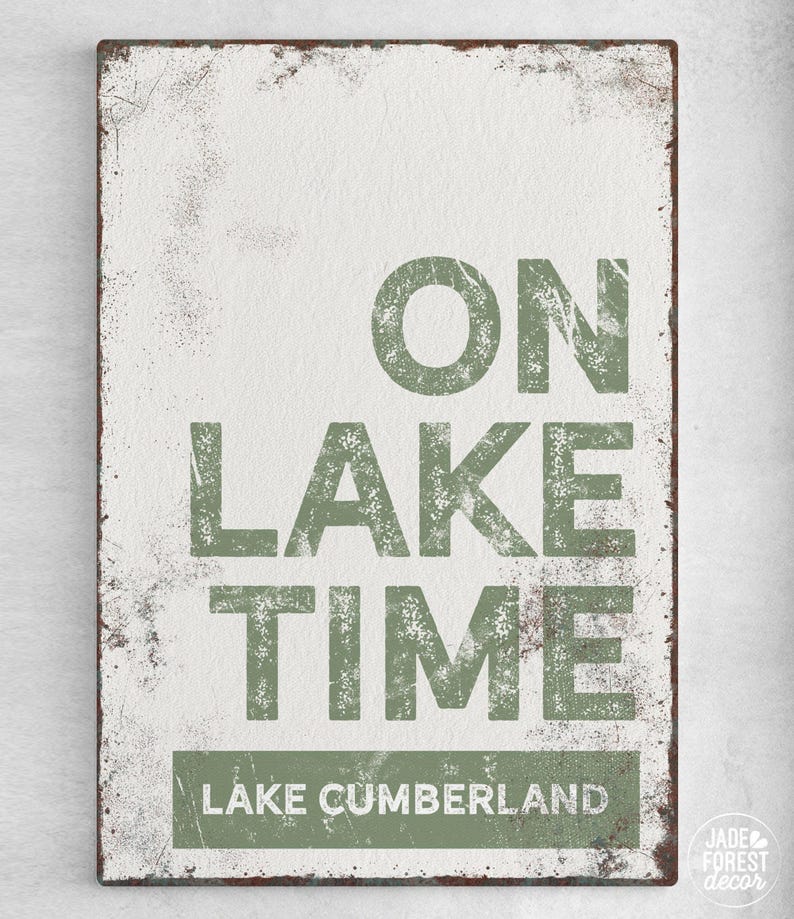 Green ON LAKE TIME Sign: Vintage Lake House Wall Art - Etsy