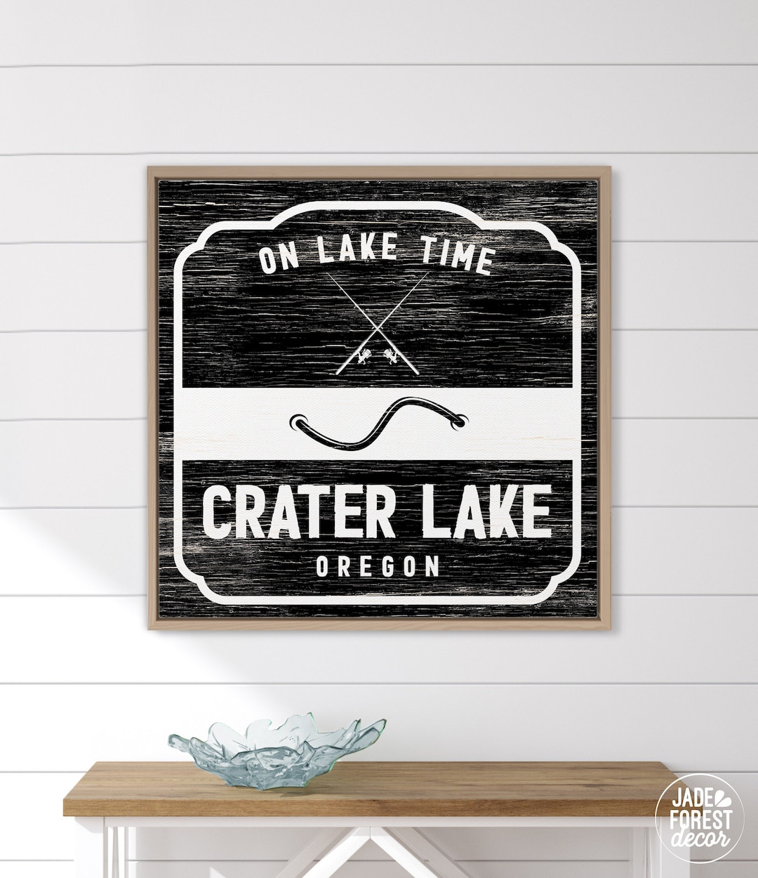 Retro LAKE BADGE Wall Sign, Black and White, Crater Lake Oregon, Can Be ...