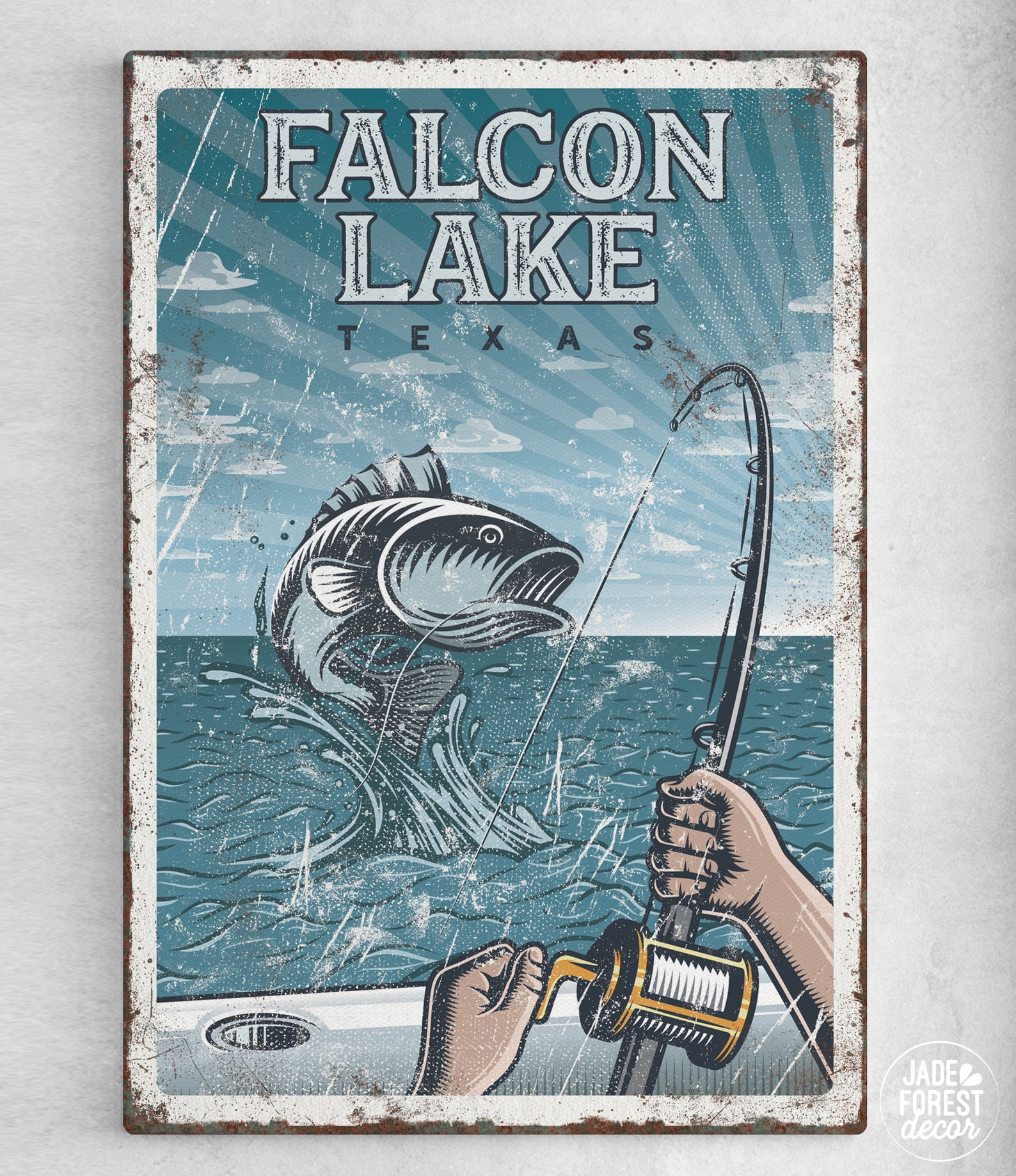 Vintage Blue Fishing Poster Personalized Largemouth Bass - Etsy