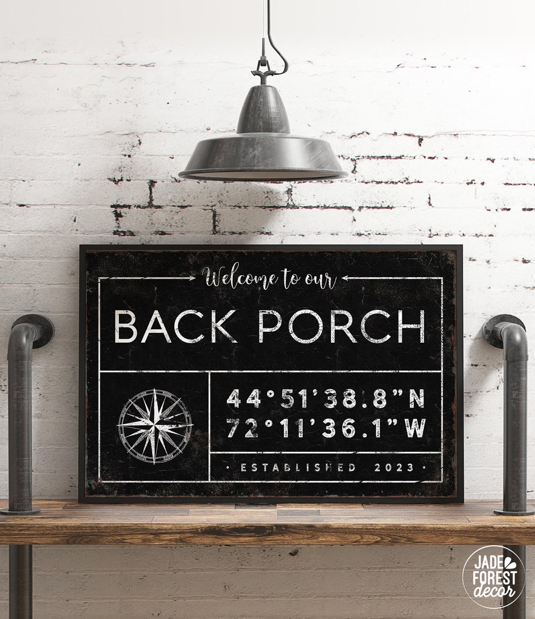 Vintage BACK PORCH Sign • Custom Coordinates With Compass Star ...