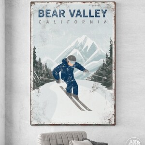 Vintage Ski Sugarloaf Sign, Teal Mountain Poster, Rustic Ski Wall Art ...