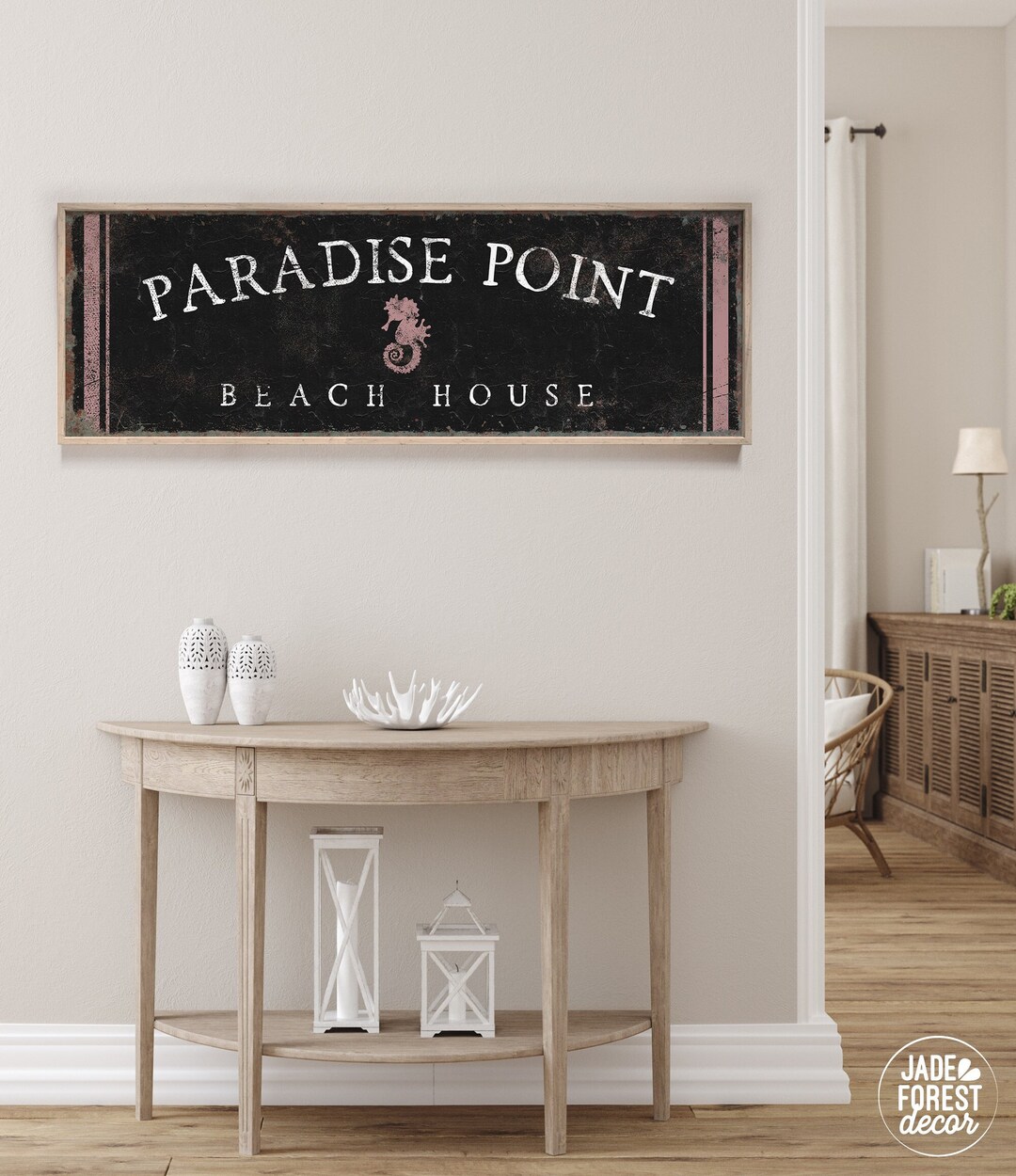 Vintage BEACH HOUSE Canvas With Curved Text, Sign That Says Paradise ...
