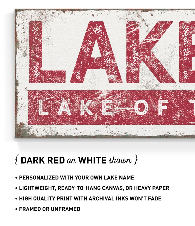 Dark Red LAKE LIFE Sign retro Lakehouse Decor Canvas Print - Etsy