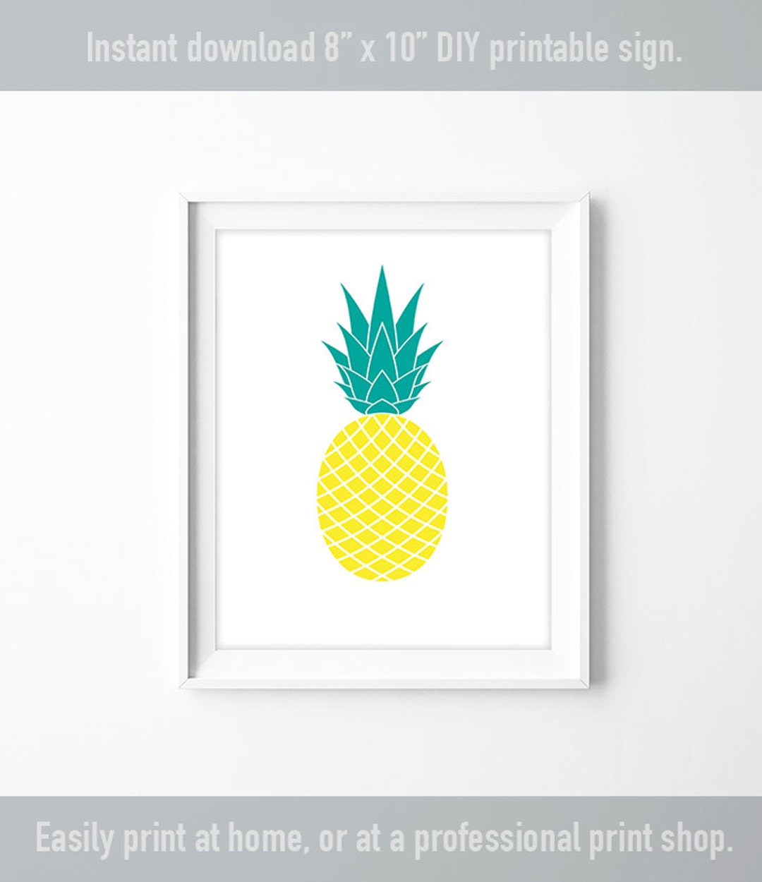 Pineapple Poster, Pineapple Art Printable Poster // Bright Yellow ...
