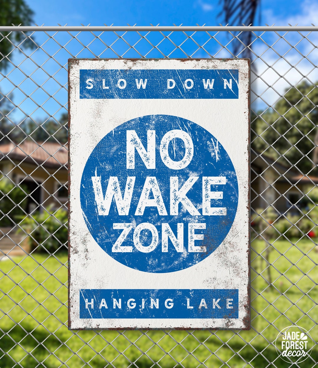 Blue "no WAKE Zone" Sign > Vintage Hanging Lake Poster for Rustic Lake ...