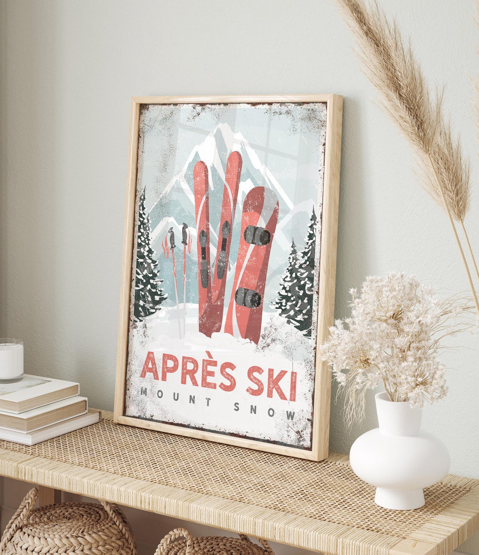 Vintage Apres Ski Poster - Mount Snow Vermont Rustic Wall Art - Etsy