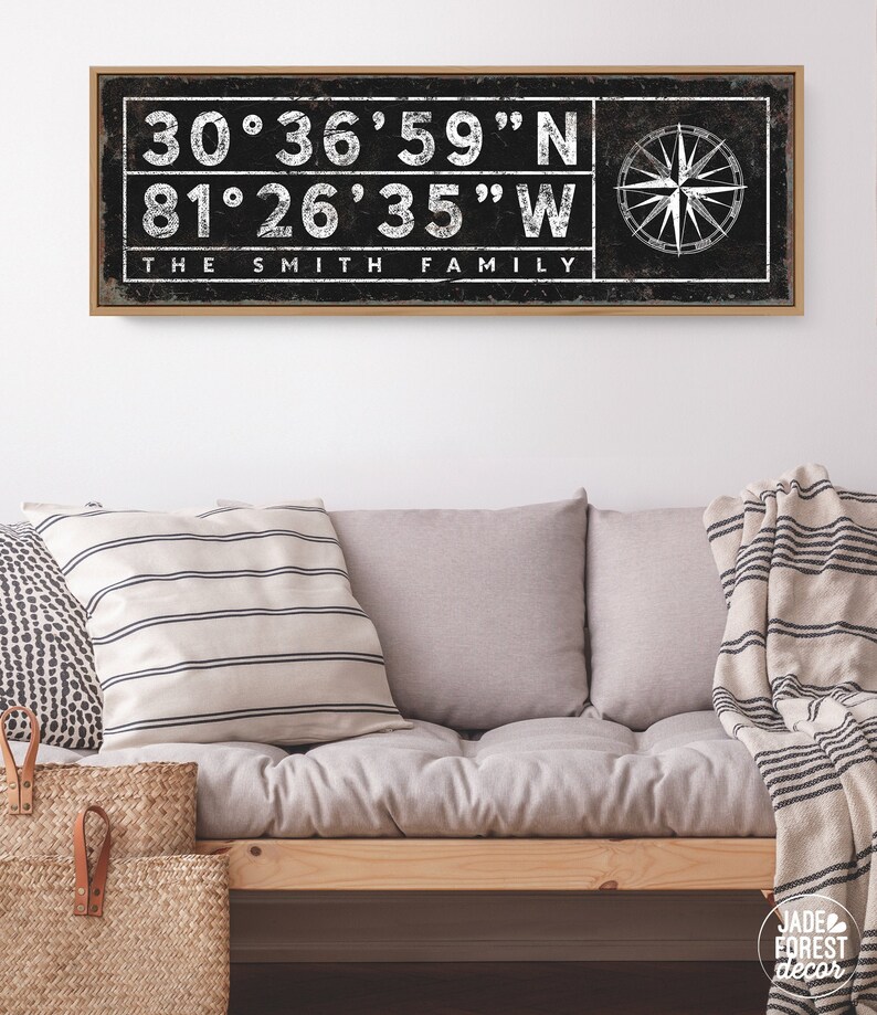 Large BEACH HOUSE sign with shell vintage coordinates | Etsy