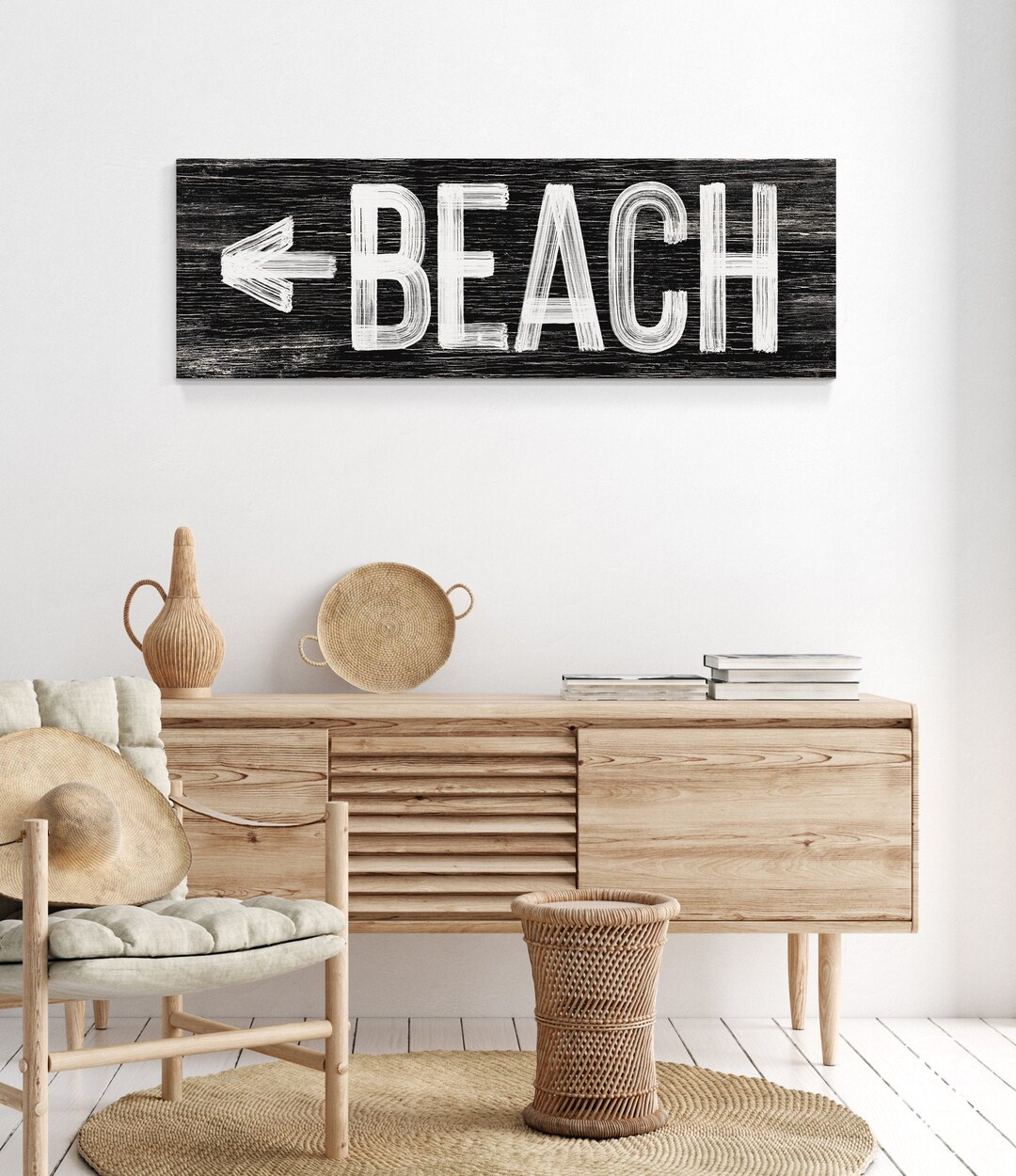 Vintage BEACH Sign With Arrow to Ocean Distresssed Black - Etsy