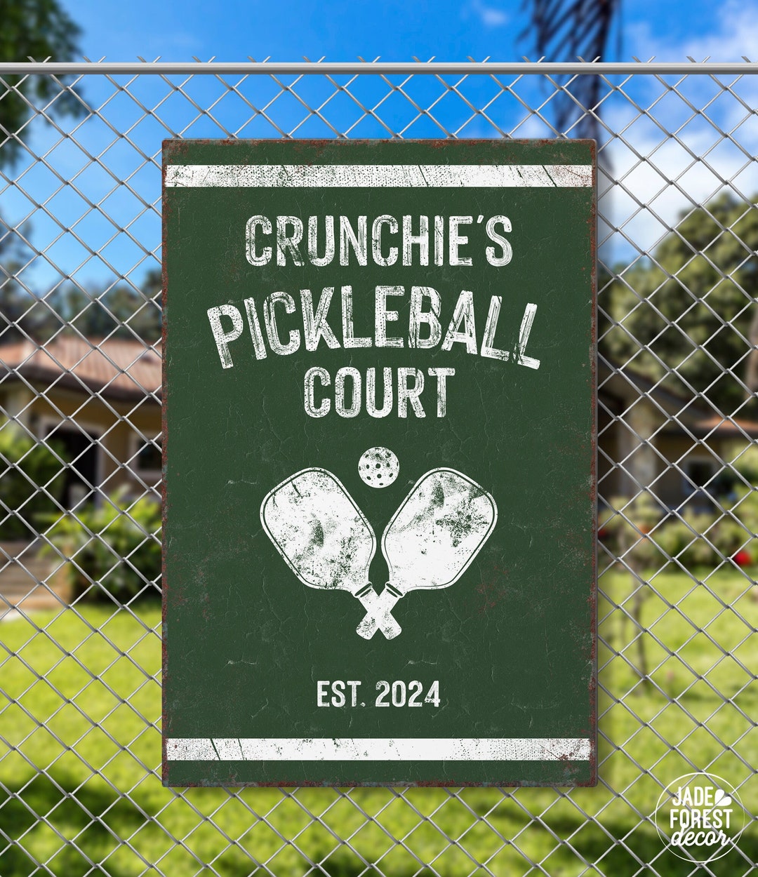Custom Pickleball Court Sign, Paddles, Vine Green and White (multiple ...