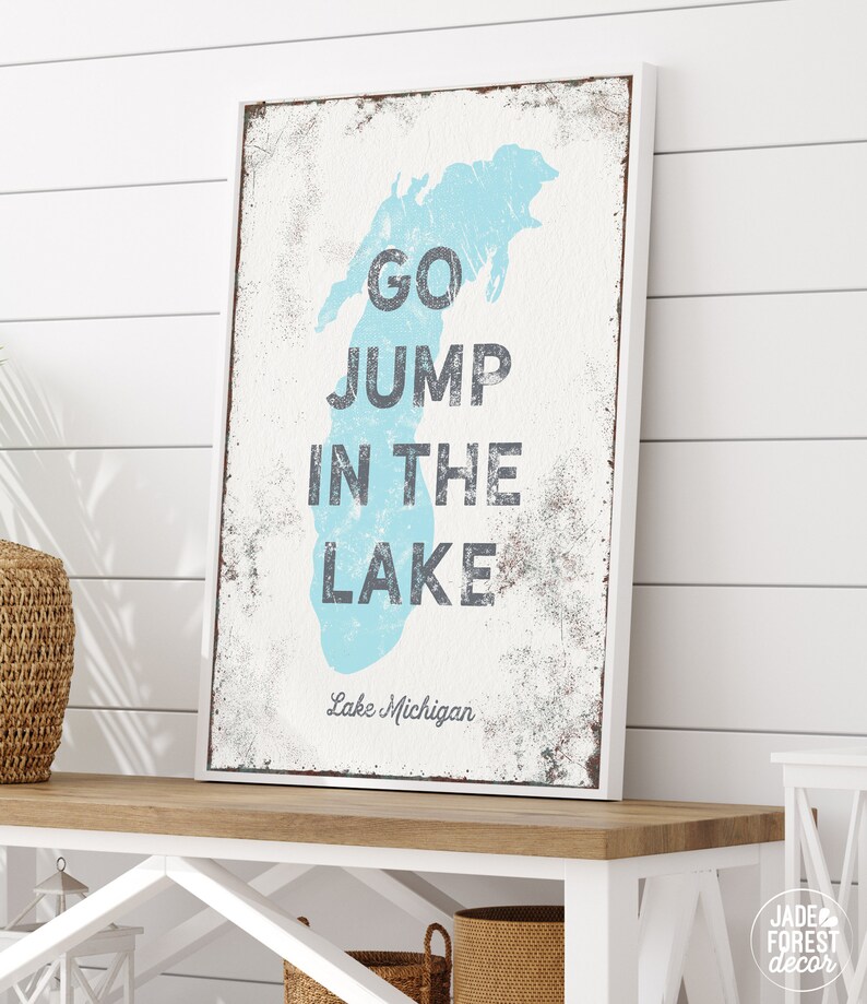 Rustic LAKE MICHIGAN Sign go Jump in the Lake | Etsy