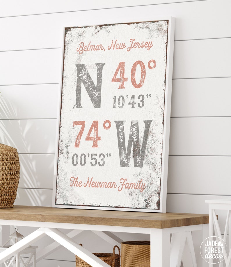 Pink COORDINATES poster personalized family name sign | Etsy