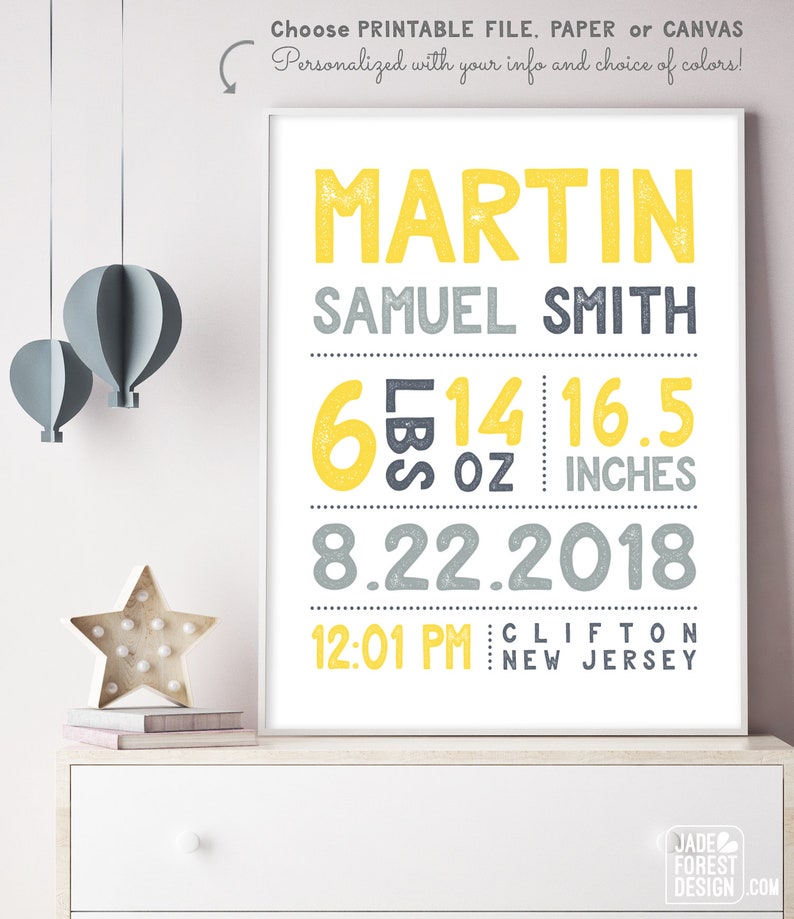 Modern BIRTH STATS SIGN printable or Canvas Poster Girl - Etsy