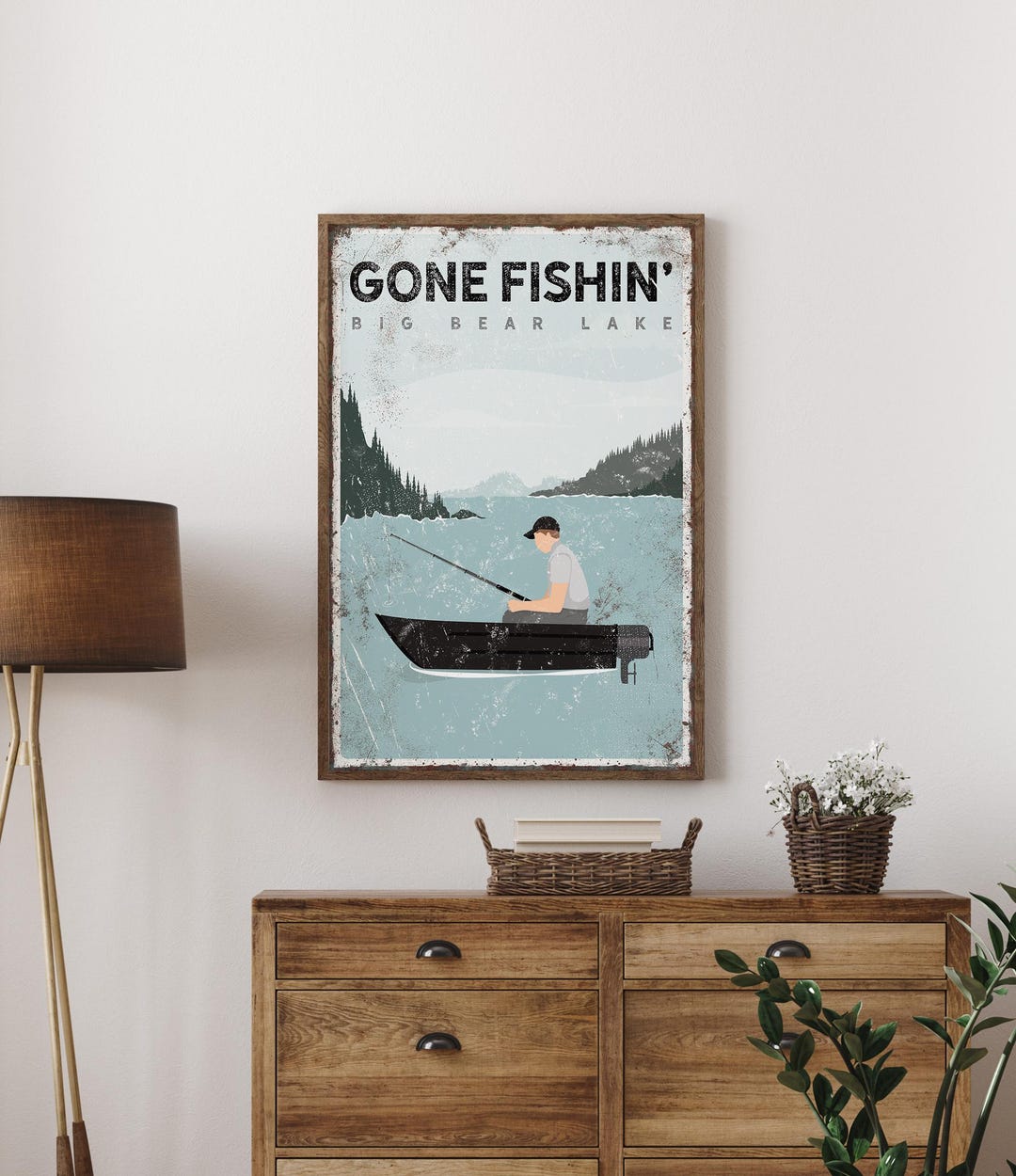 Vintage Gone Fishin' Sign: Distressed Lake House Wall Art - Etsy