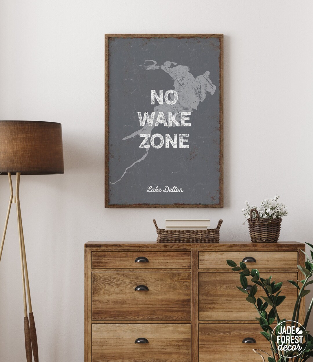 NO WAKE ZONE Lake Sign, Vintage Lake Delton Canvas Print in Dark Gray ...