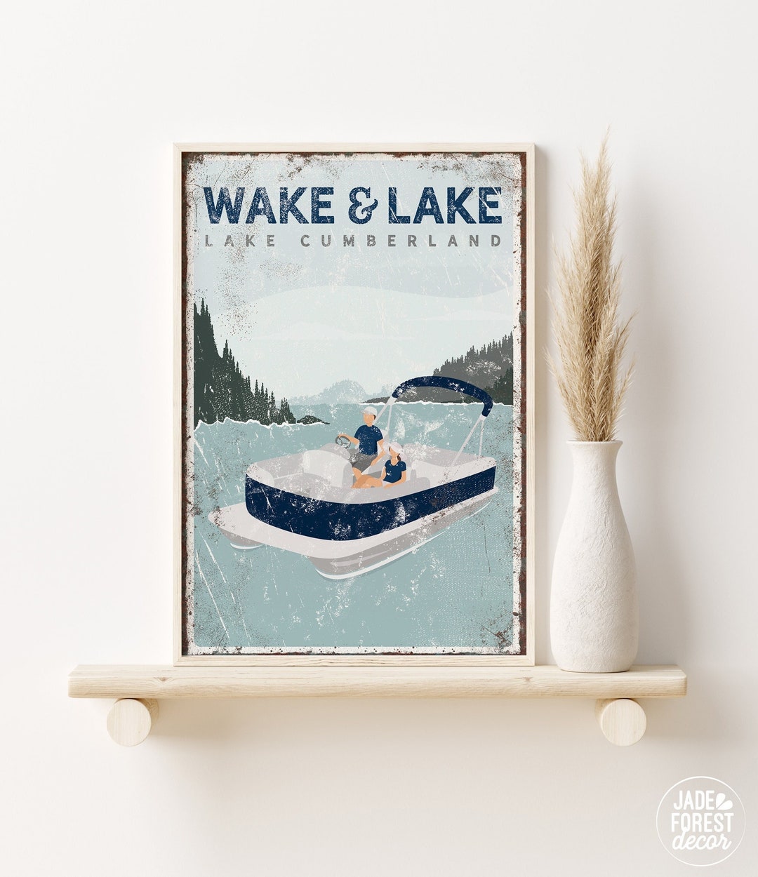 Personalized COUPLE Pontoon Boat Poster, Retro Wake and Lake Sign, Lake ...