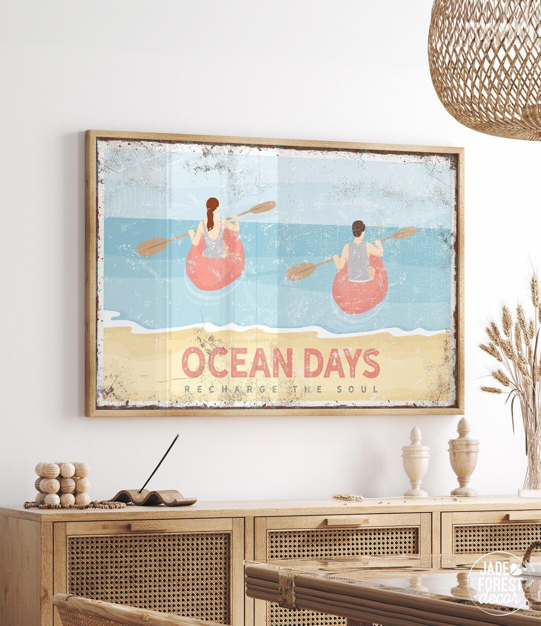Custom Vintage Beach Poster: Kayaking Couple, Personalized Text - Etsy