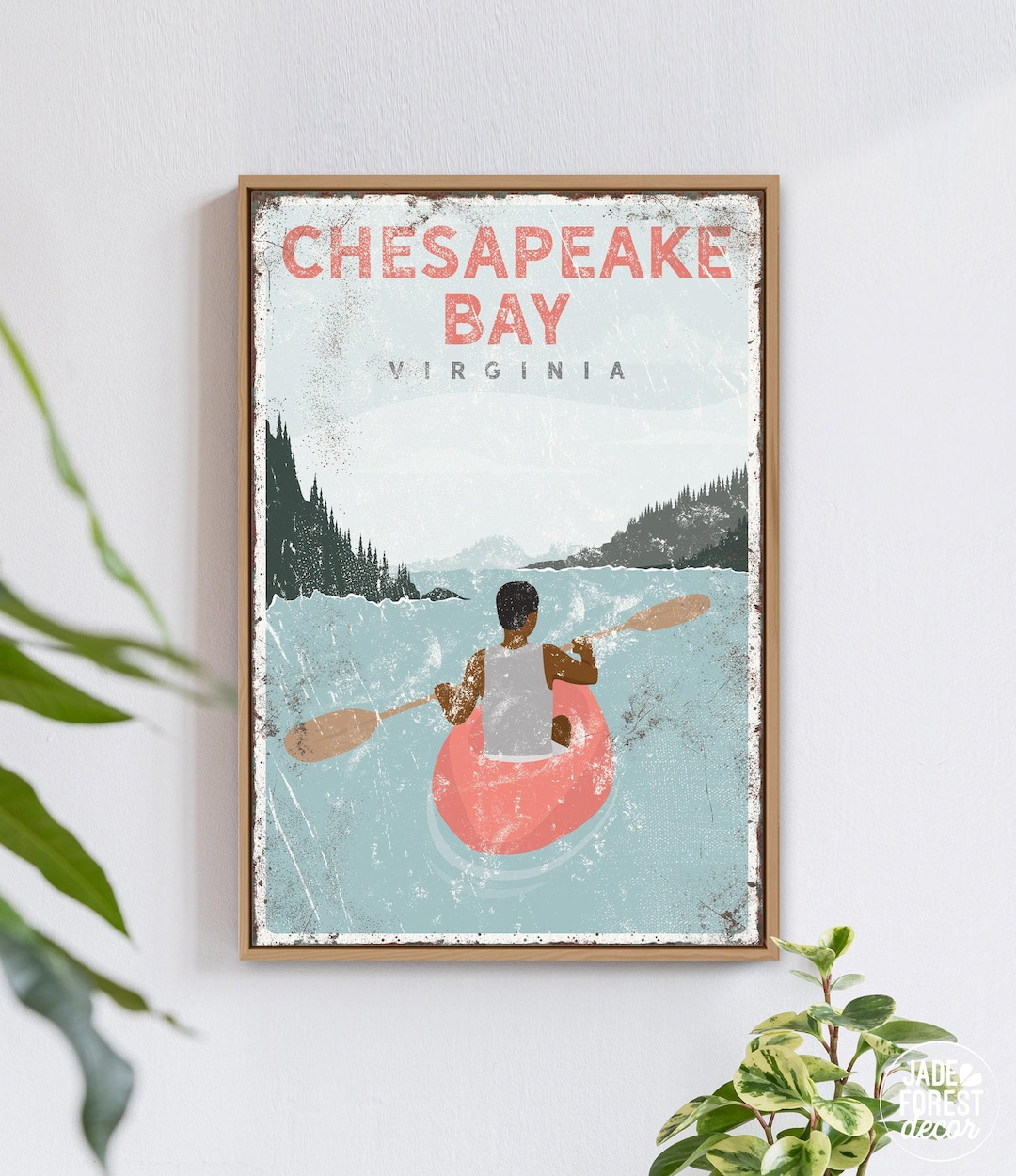 Coral Kayaking Poster for Lake House Decor. Personalized Kayak Wall Art ...