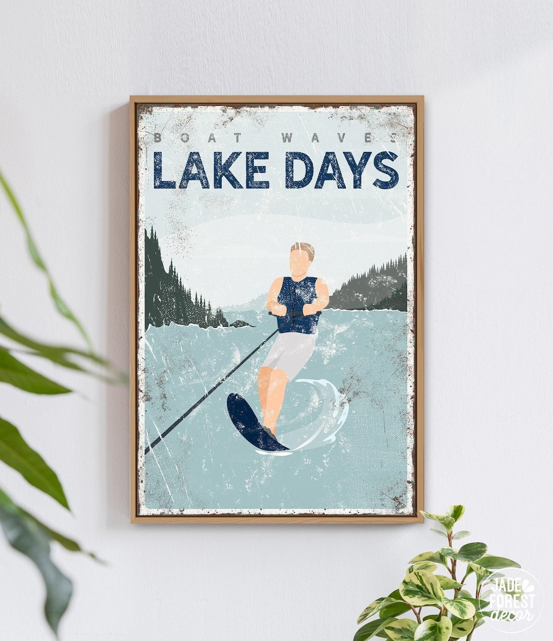 Vintage WAKE & LAKE Sign > Personalized Water Skiing Poster for Lake ...