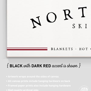 North Pole SKI LODGE Sign > Minimalist White Holiday Decor, Red Skis ...