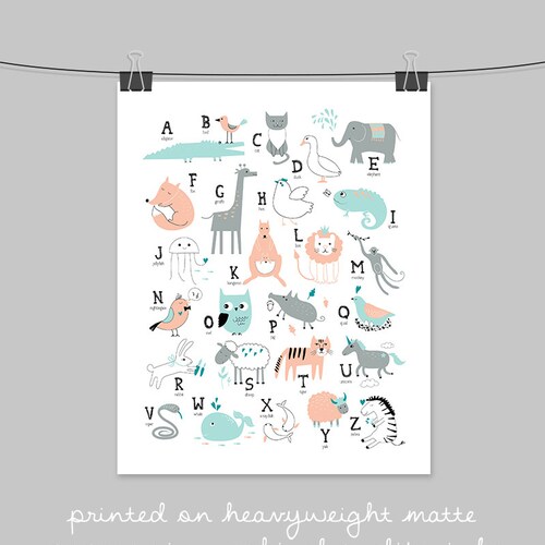 Teal and Peach Alphabet Sign / Wall Art Print / Letters - Etsy